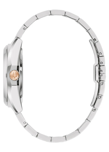 98B422 BULOVA GENTS SURVEYOR AUTOMATIC BURGUNDY RED DIAL STAINLESS ...