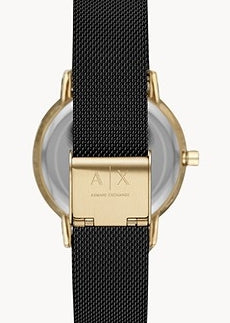 AX5548 ARMANI EXCHANGE LOLA GOLD/BLACK DIAL BLACK LEATHER BAND ...