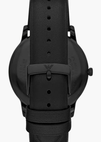 AR11573 EMPORIO ARMANI MINIMALIST BLACK DIAL BLACK LEATHER BAND ...